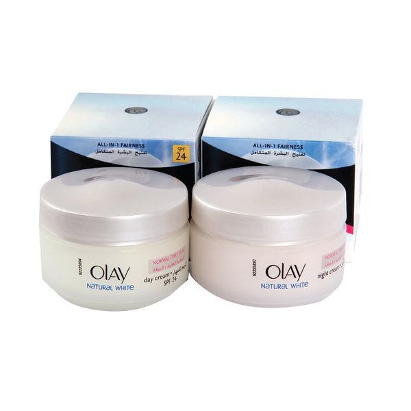 Olay Natural Aura Glowing Radiance Day Cream SPF15 50 g + All In One Radiance Night Cream 50 g ...