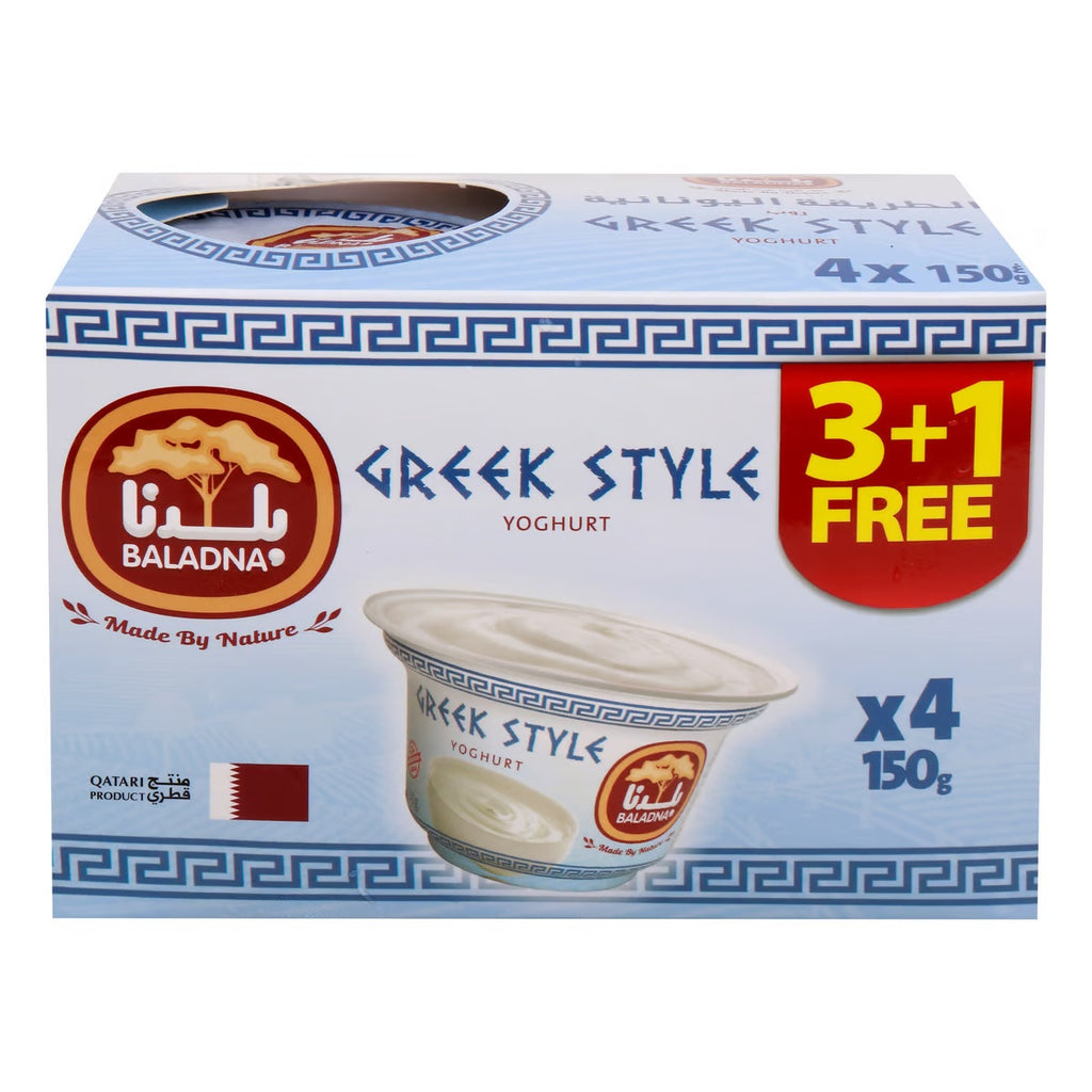 GETIT.QA | BALADNA GREEK STYLE PLAIN YOGHURT CUPS-- 4 X 150 G | COD ...